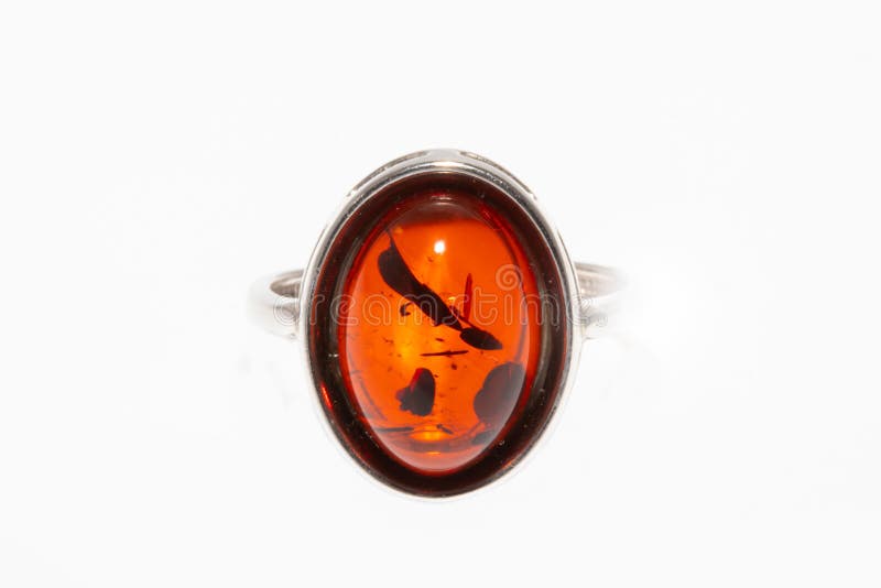Beautiful Silver Ring with Amber and Insect Inside Isolated on White ...