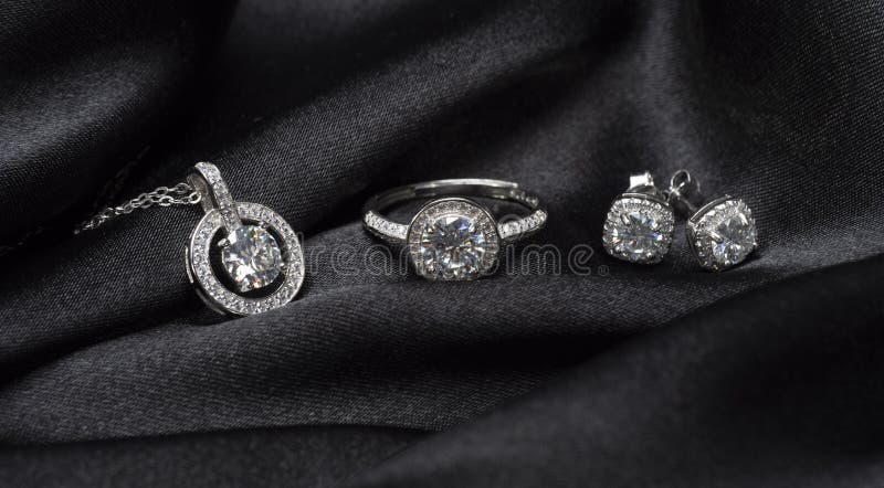 Magical Silver Set with Diamonds Stock Image - Image of locket, silver ...