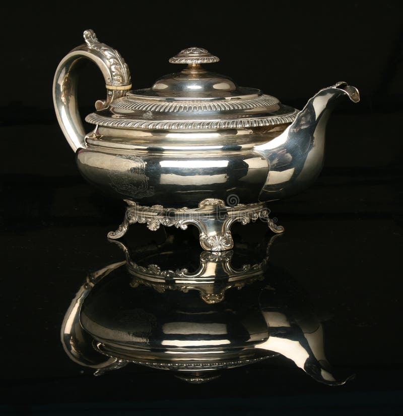 Silver Teapot and an Antique Chinese Cup of Tea Stock Image - Image of ...