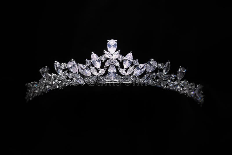 Beautiful Silver Tiara with Diamonds on Black Background Stock Photo ...