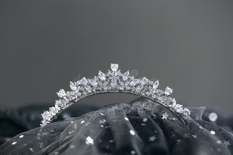 Beautiful Silver Tiara with Diamonds on Dark Cloth Stock Image - Image ...