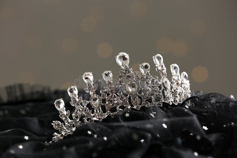 Beautiful Silver Tiara with Diamonds on Dark Cloth Stock Photo - Image ...