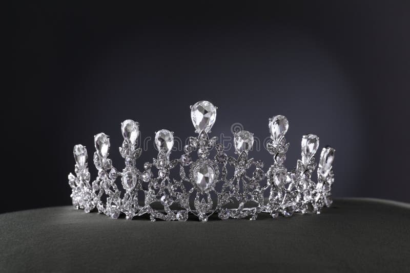 Beautiful Silver Tiara with Diamonds on Grey Table Stock Image - Image ...