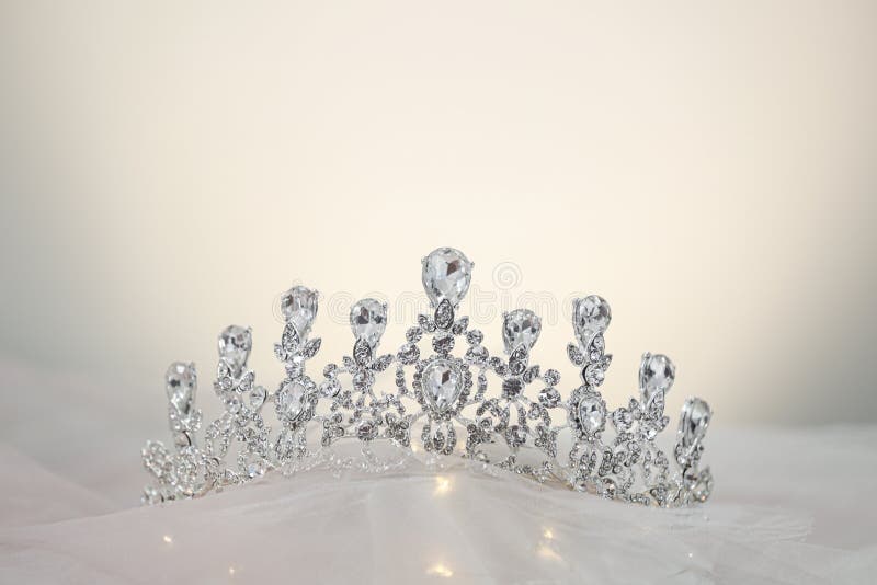 Beautiful Silver Tiara with Diamonds on Light Cloth Stock Photo - Image ...