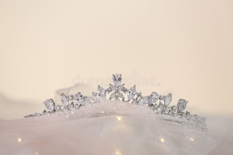 Beautiful Silver Tiara with Diamonds on Light Cloth Stock Image - Image ...