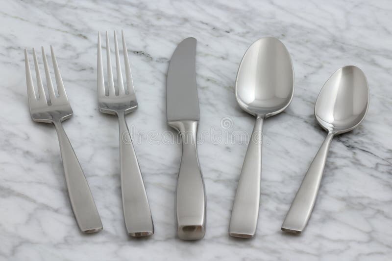 Beautiful Silverware on Carrara Marble Stock Photo - Image of home ...