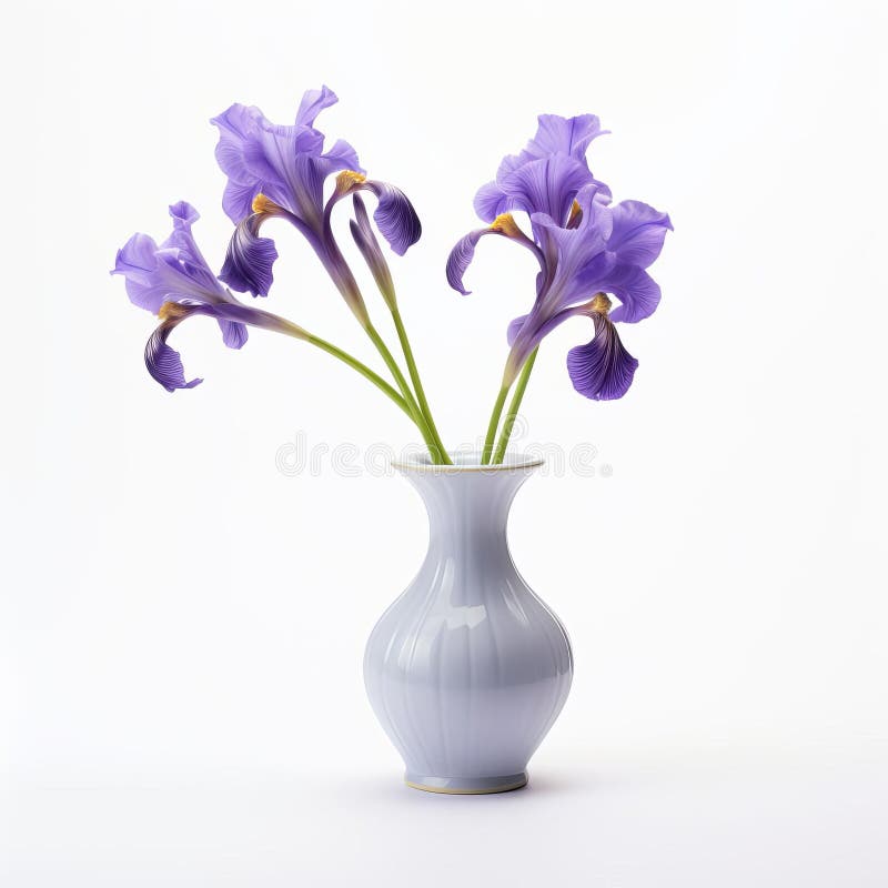Beautiful Simple Footed Vase with Iris on White Background Stock ...