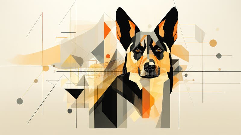 A Beautiful Simple Modern Shepherd Dog Artwork, Abstract Geometrical ...