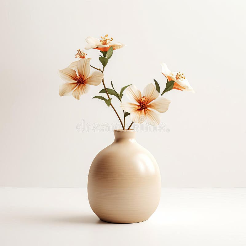 Beautiful Simple Pottery Vase with Flowers Isolated on White Stock ...