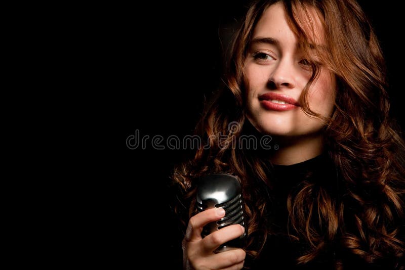 Beautiful Singer Singing with Microphone Stock Photo - Image of mike ...