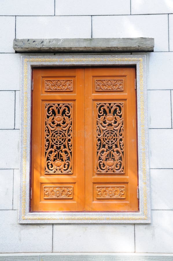 Beautiful Single Chinese Wooden Window Closed on Wall Stock Photo ...