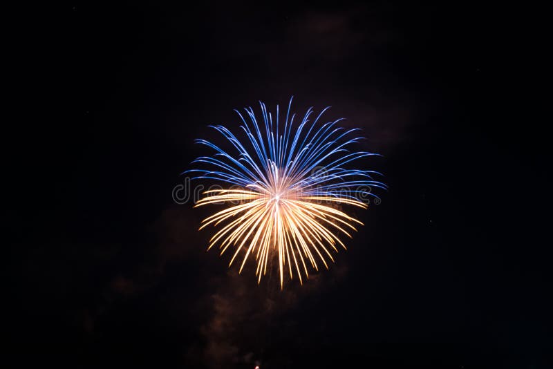 Beautiful Single Firework in Gold and Blue Stock Image - Image of ...