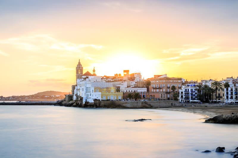 Beautiful Sitges at Sunset, Catalonia, Spain Stock Image - Image of ...
