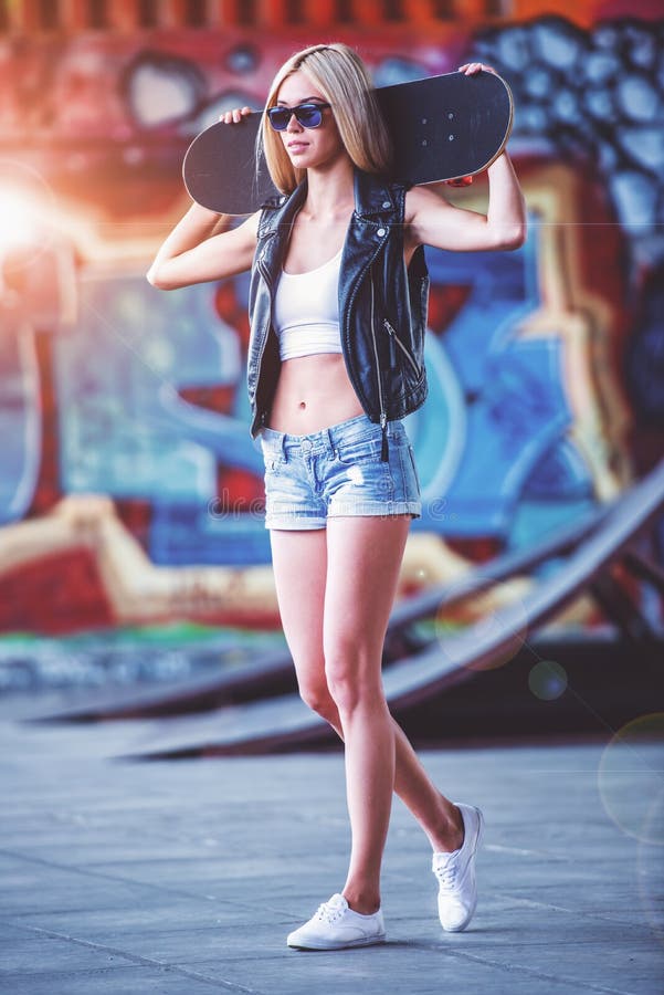 Beautiful Skateboarding Girl Stock Image Image Of Energy Length
