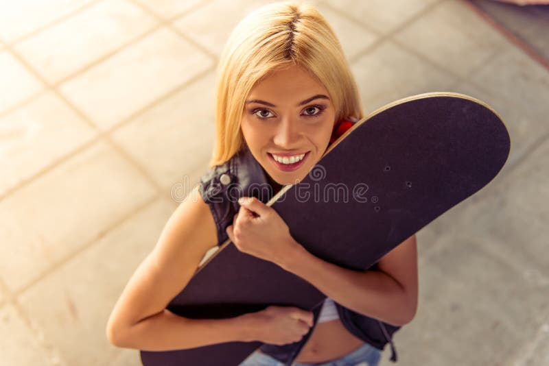 Beautiful Skateboarding Girl Stock Image Image Of Beautiful Positive