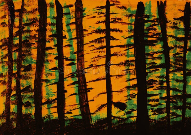 Deep Forest with Fall Colors Stock Illustration - Illustration of ...