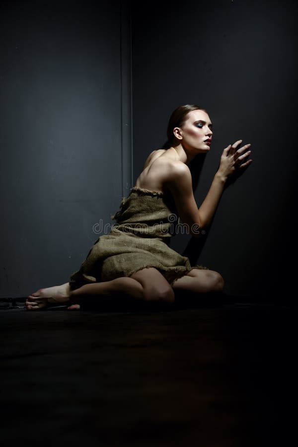 Beautiful Skinny Model in Rags Posing As Prisoner Stock Photo - Image ...
