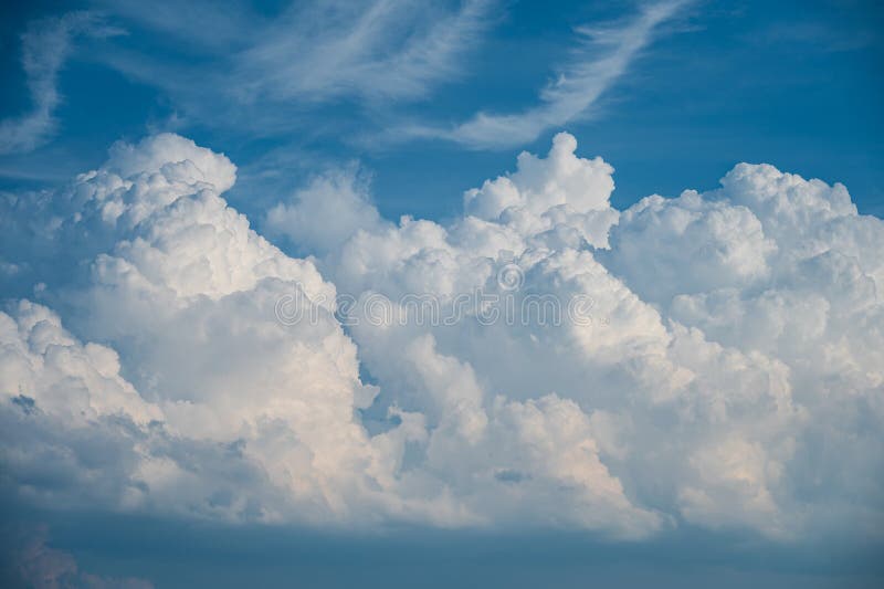 Beautiful Sky Background with Cumulus and Cirrus Clouds Stock Image ...