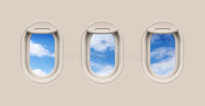 Beautiful Sky with Clouds, View through Airplane Windows in Beige ...