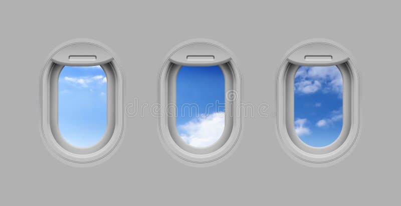 Beautiful Sky with Clouds, View through Airplane Windows in Grey ...