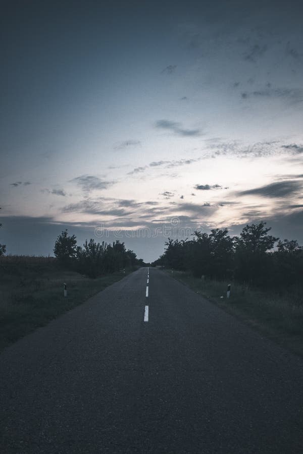 Beautiful Sky with Endless Old Road, with Trees on the Side Stock Photo ...