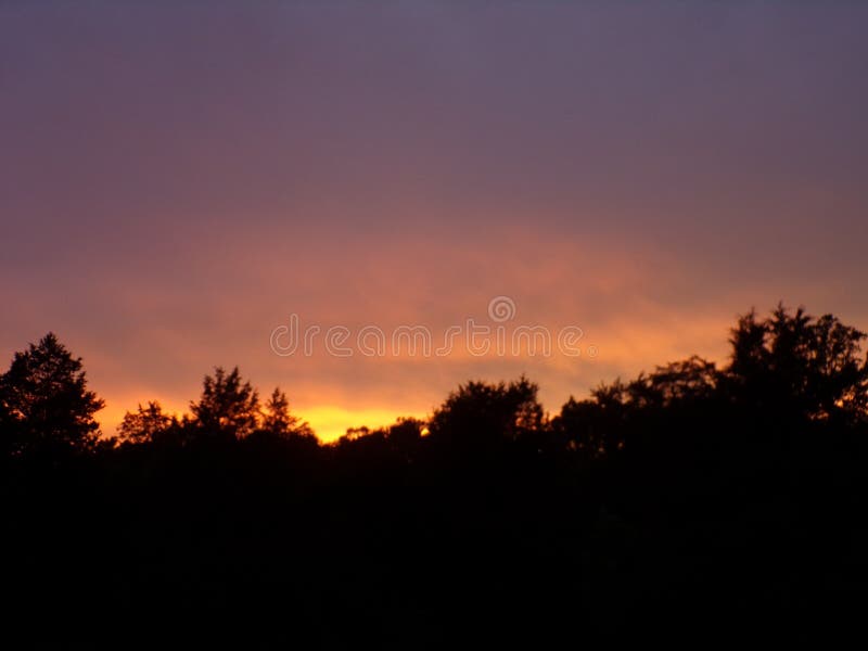 Sun Setting Behind Tree Line Stock Image - Image of shillotte, silh ...