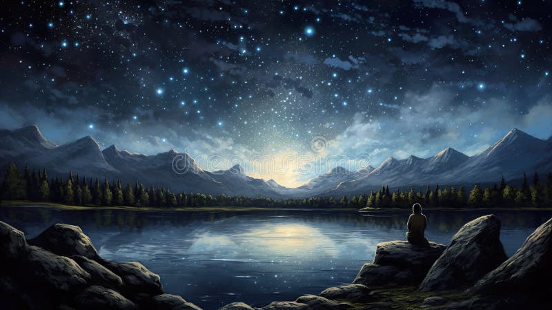 A Beautiful Sky Full of Stars, Landscape Night Artwork Stock ...