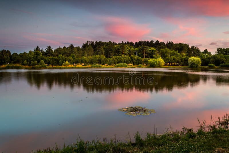 Sunset at the pond stock image. Image of evening, postcard - 120217495