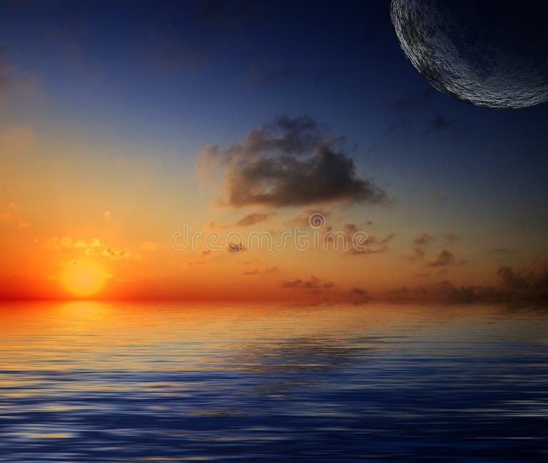 Beautiful Sky with Solar Beams in Reflection. Stock Image - Image of ...