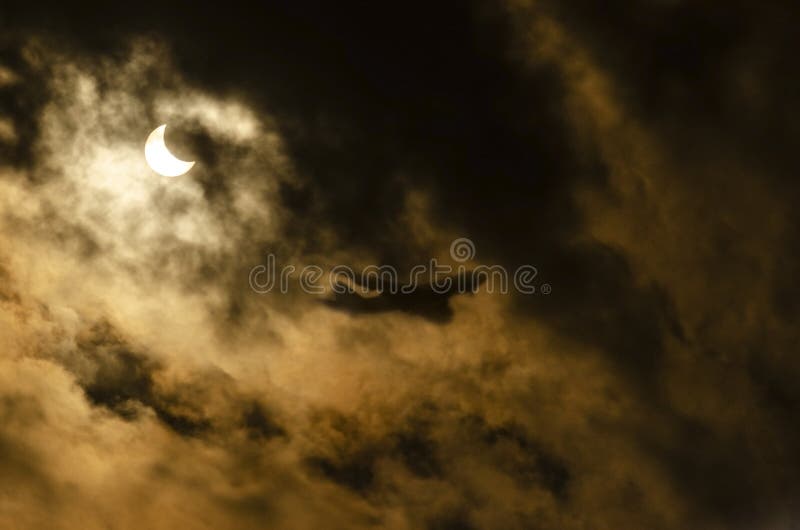 Amazing View on Airplane Flying in the Sky during Solar Eclipse Stock ...