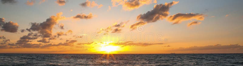 Beautiful Sky with Sun Over Sea at Sunset, Banner Design Stock Image ...