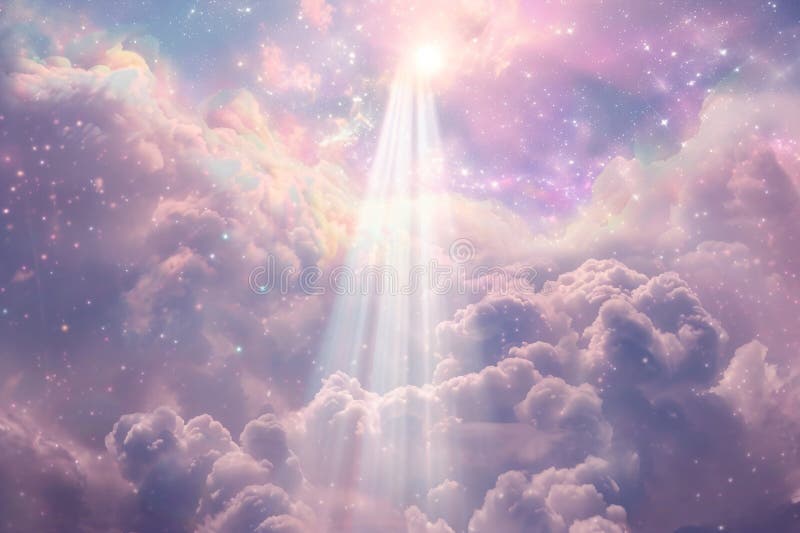 Beautiful Sky at Sunrise with Clouds and Sun. Heavenly Light Rays ...