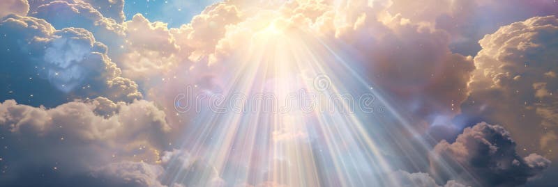 Beautiful Sky at Sunrise with Clouds and Sun. Heavenly Light Rays ...