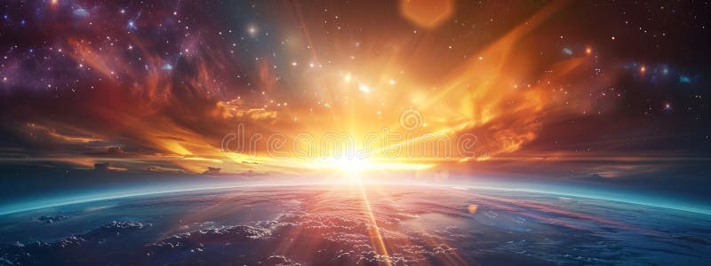 Beautiful Sky at Sunrise with Clouds and Sun. Heavenly Light Rays ...