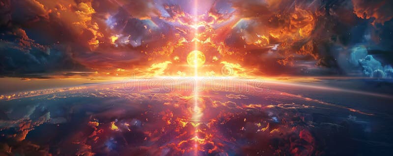 Beautiful Sky at Sunrise with Clouds and Sun. Heavenly Light Rays ...