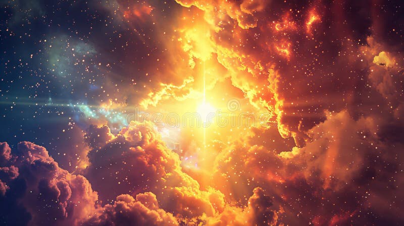 Beautiful Sky at Sunrise with Clouds and Sun. Heavenly Light Rays ...