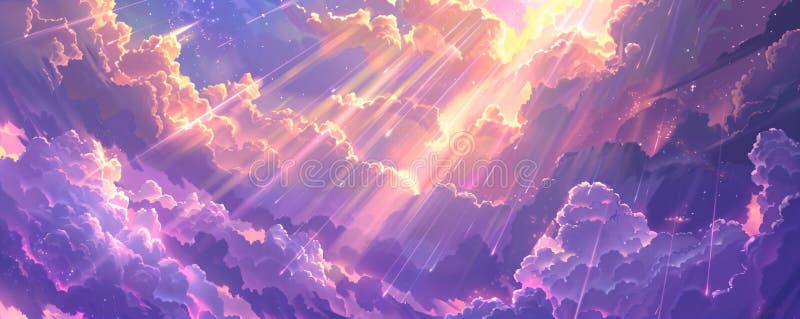 Beautiful Sky at Sunrise with Clouds and Sun. Heavenly Light Rays ...