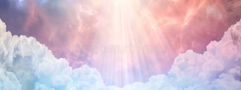 Beautiful Sky at Sunrise with Clouds and Sun. Heavenly Light Rays ...