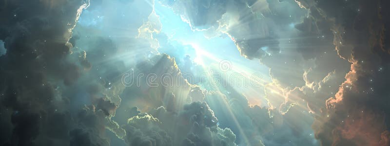 Beautiful Sky at Sunrise with Clouds and Sun. Heavenly Light Rays ...