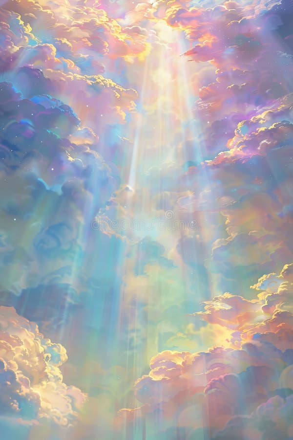 Beautiful Sky at Sunrise with Clouds and Sun. Heavenly Light Rays ...