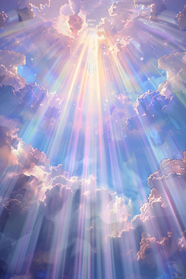 Beautiful Sky at Sunrise with Clouds and Sun. Heavenly Light Rays ...