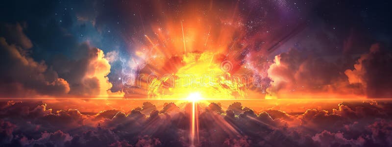 Beautiful Sky at Sunrise with Clouds and Sun. Heavenly Light Rays ...