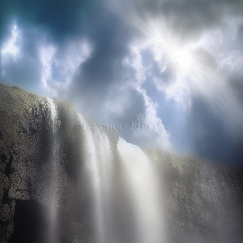 Beautiful Sky Waterfall with Bright Light Stock Illustration ...