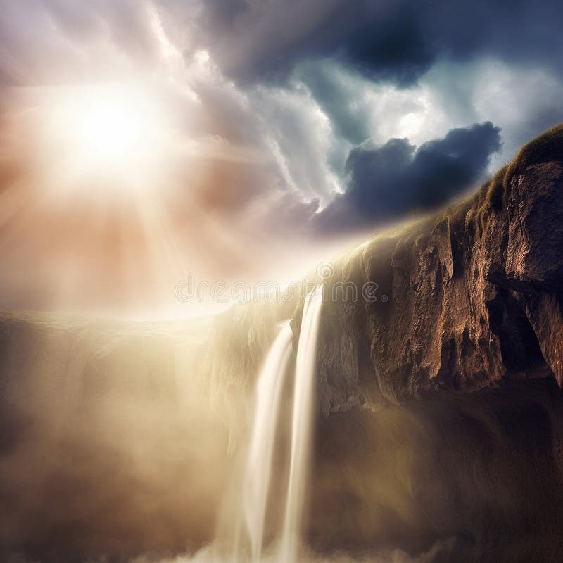 Beautiful Sky Waterfall with Bright Light Stock Illustration ...