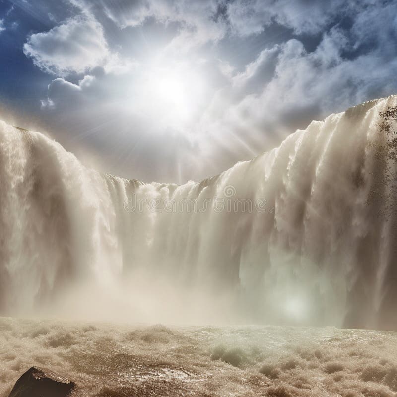 Beautiful Sky Waterfall with Bright Light Stock Illustration ...