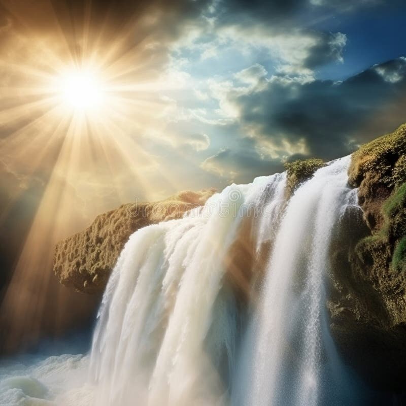 Beautiful Sky Waterfall with Bright Light Stock Illustration ...