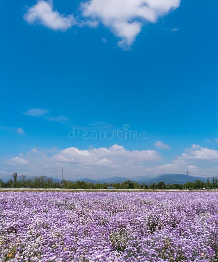 Beautiful Sky and Wide Flower Fields, Good Atmosphere Stock ...