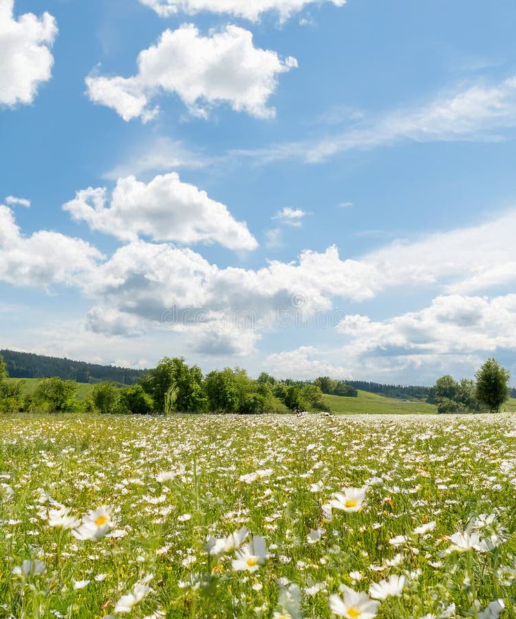 Beautiful Sky and Wide Flower Fields, Good Atmosphere Stock ...