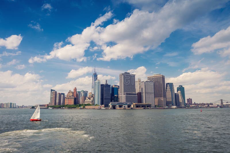 Beautiful Skyline of Downtown Manhattan on a Sunny Day Stock Photo ...