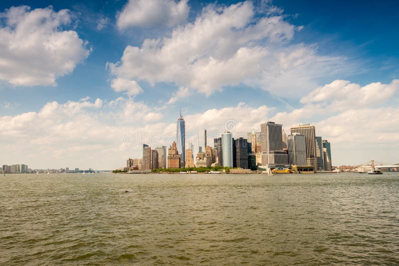 Beautiful Skyline of Downtown Manhattan on a Sunny Day Stock Image ...